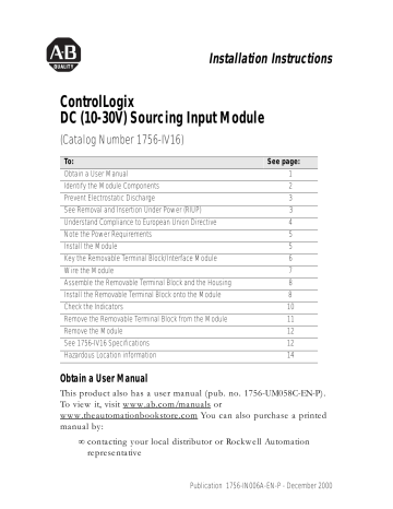 Allen-Bradley ControlLogix 1756-IA8D Installation Instructions Manual | Manualzz