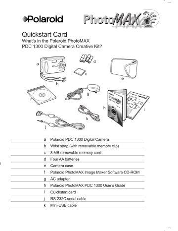 Polaroid PhotoMAX PDC 1300 Quick Start Card | Manualzz