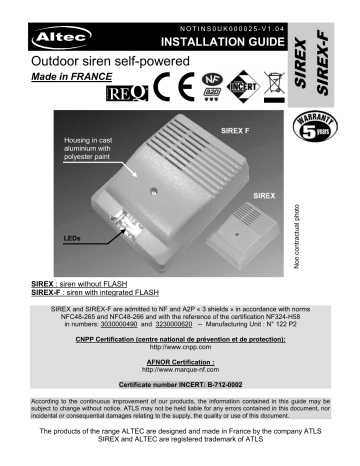 Altec SIREX Installation Manual | Manualzz