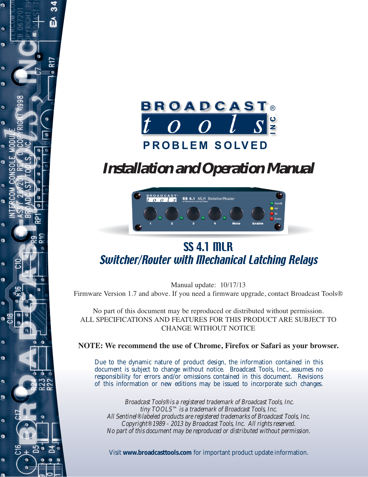 Broadcast Tools SS 4.1 MLR/Term Terminal Block Switcher/Router Owner's ...
