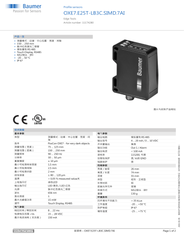 Baumer OXE7.E25T-LB3C.SIMD.7AI Data sheet | Manualzz