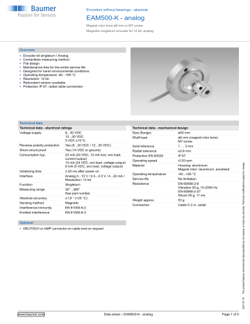 Baumer EAM500-K - analog Encoder Data sheet | Manualzz