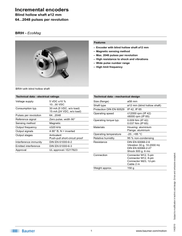 Baumer BRIH Incremental encoder Data sheet | Manualzz
