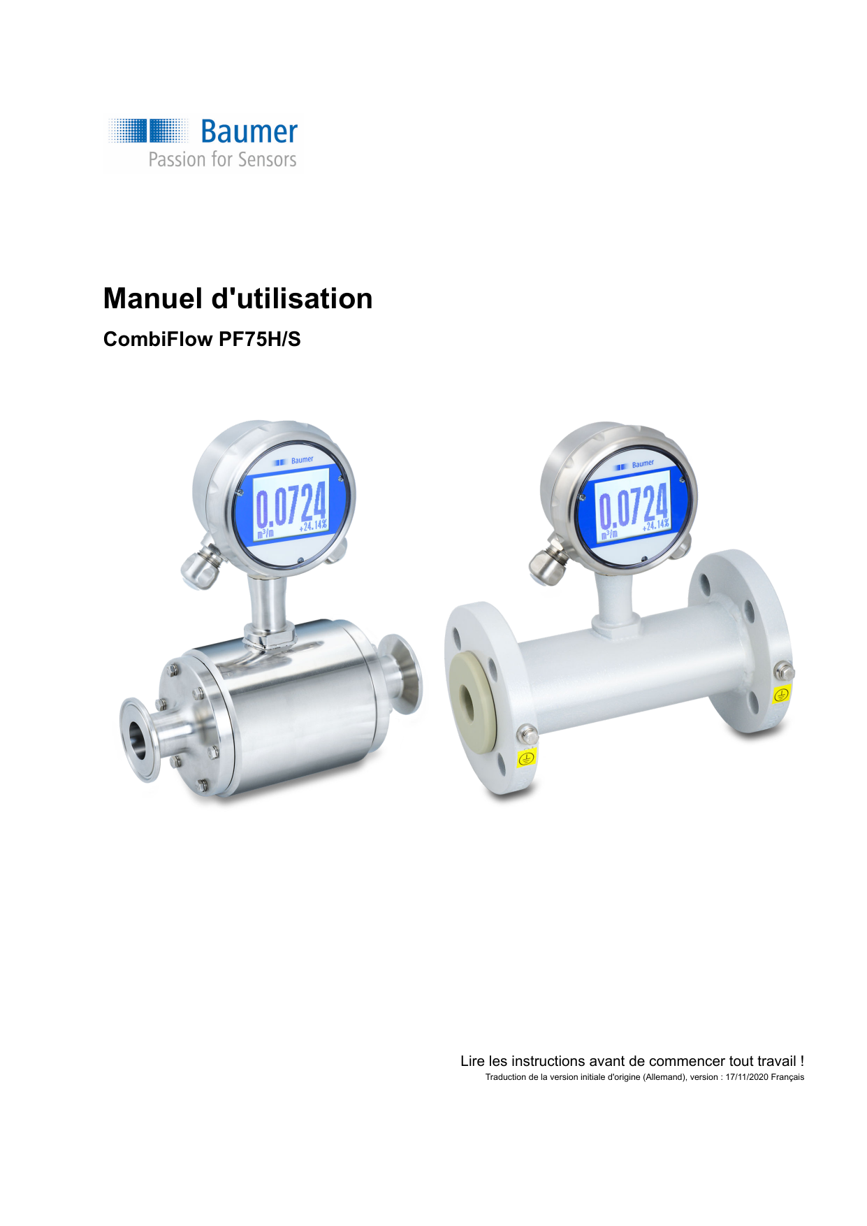 Baumer PF75S Flow measurement Mode d'emploi | Manualzz