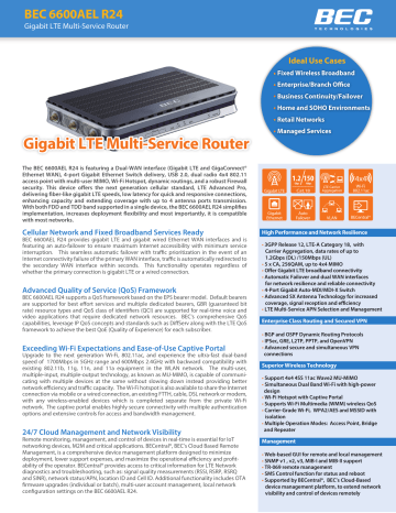 BEC 6600AEL R24 Gigabit LTE Multi-Service Router Datasheet | Manualzz