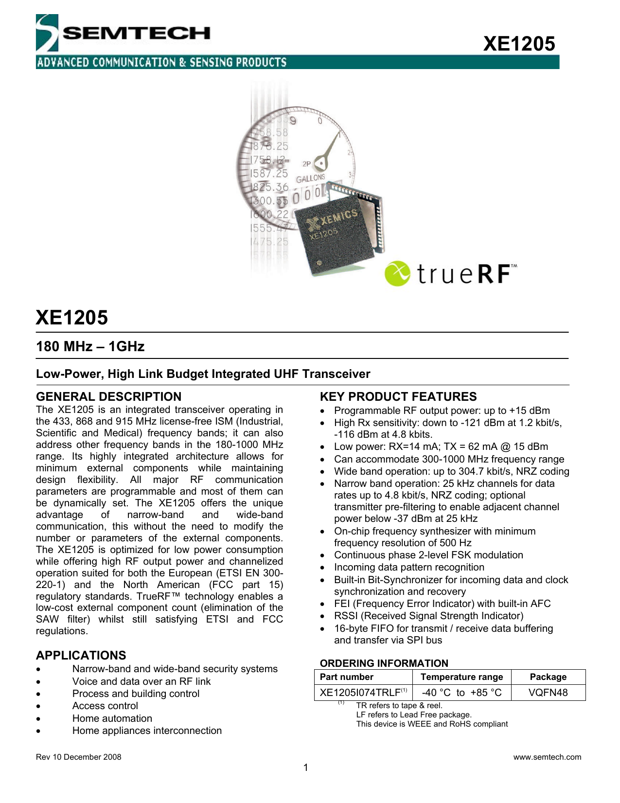 Semtech XE1205 FSK Transceiver Datasheet | Manualzz