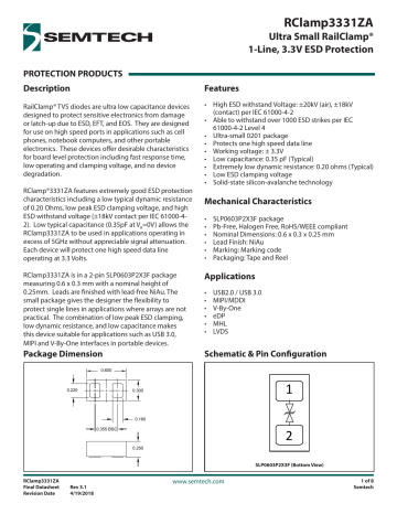 Semtech RCLAMP3331ZA Low-Capacitance TV Datasheet | Manualzz