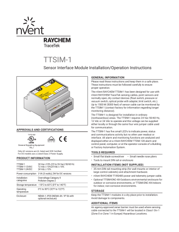 Raychem TTSIM-1 Installation Manual | Manualzz