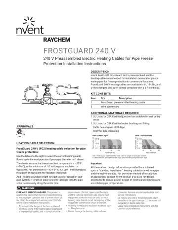 Raychem FrostGuard 240 V Installation Manual | Manualzz
