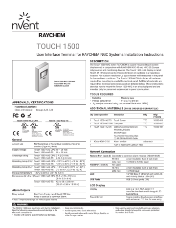 Raychem TOUCH 1500 Installation Manual | Manualzz