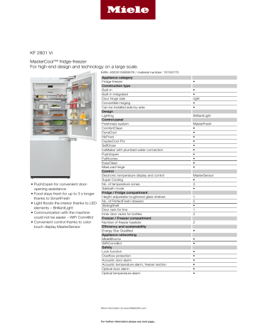 Miele fridge-freezer MasterCool KF 2801 Vi product detail | Manualzz