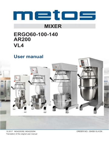 Metos Bear Ergo AE60 VL-4 Mixer Owner's Manual | Manualzz