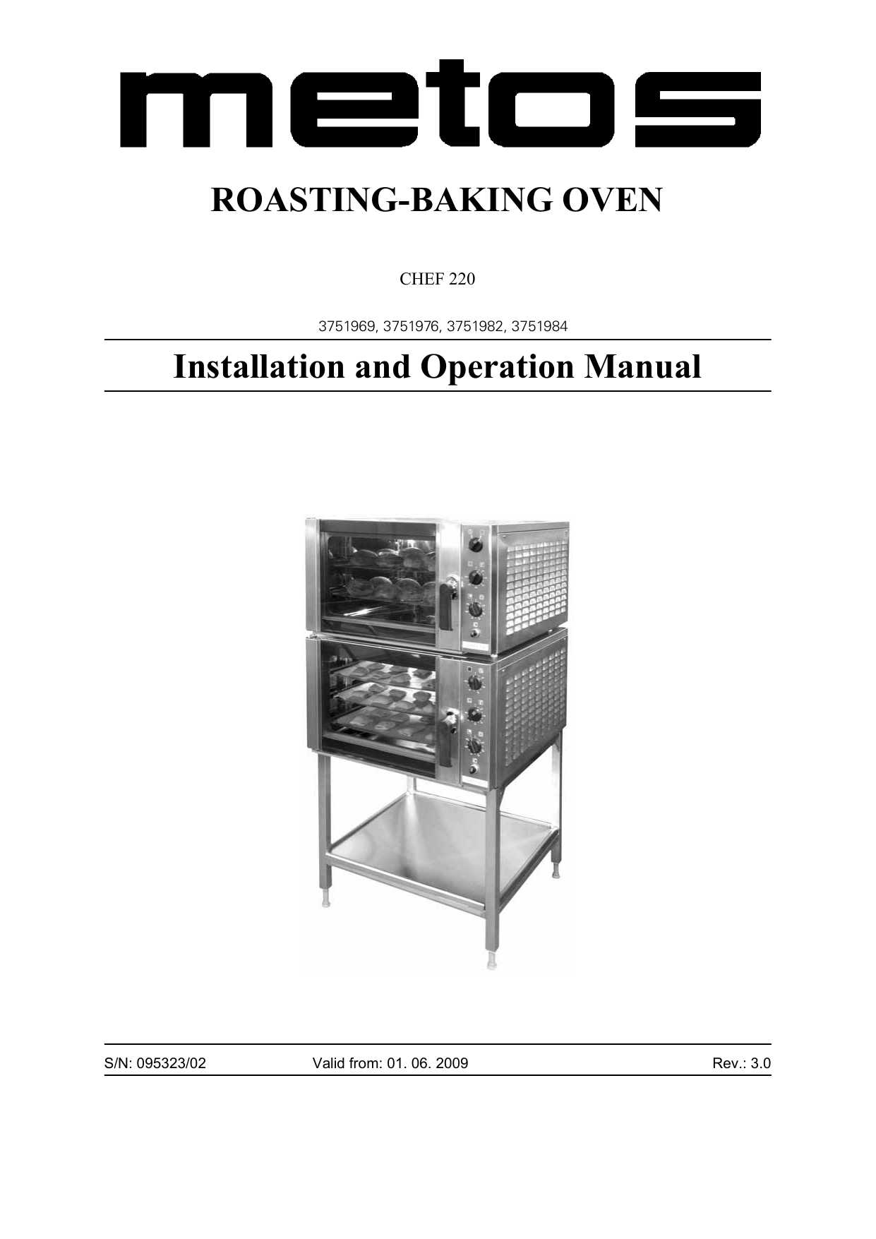 Metos Chef 220 Roasting oven Owner's Manual | Manualzz