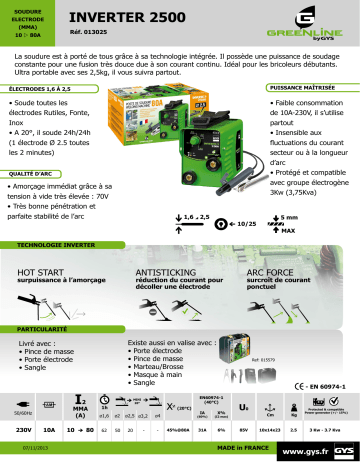 GYS INVERTER 2500 Fiche technique | Manualzz