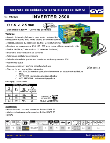 GYS INVERTER 2500 Ficha de datos | Manualzz