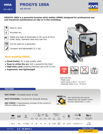 GYS PROGYS 180A Datasheet | Manualzz