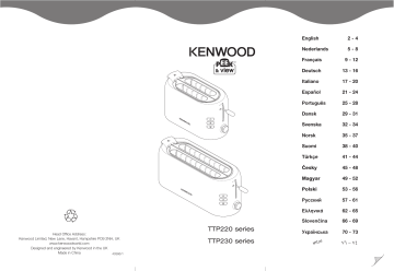 Kenwood TTP230 Broodrooster Owner's Manual | Manualzz