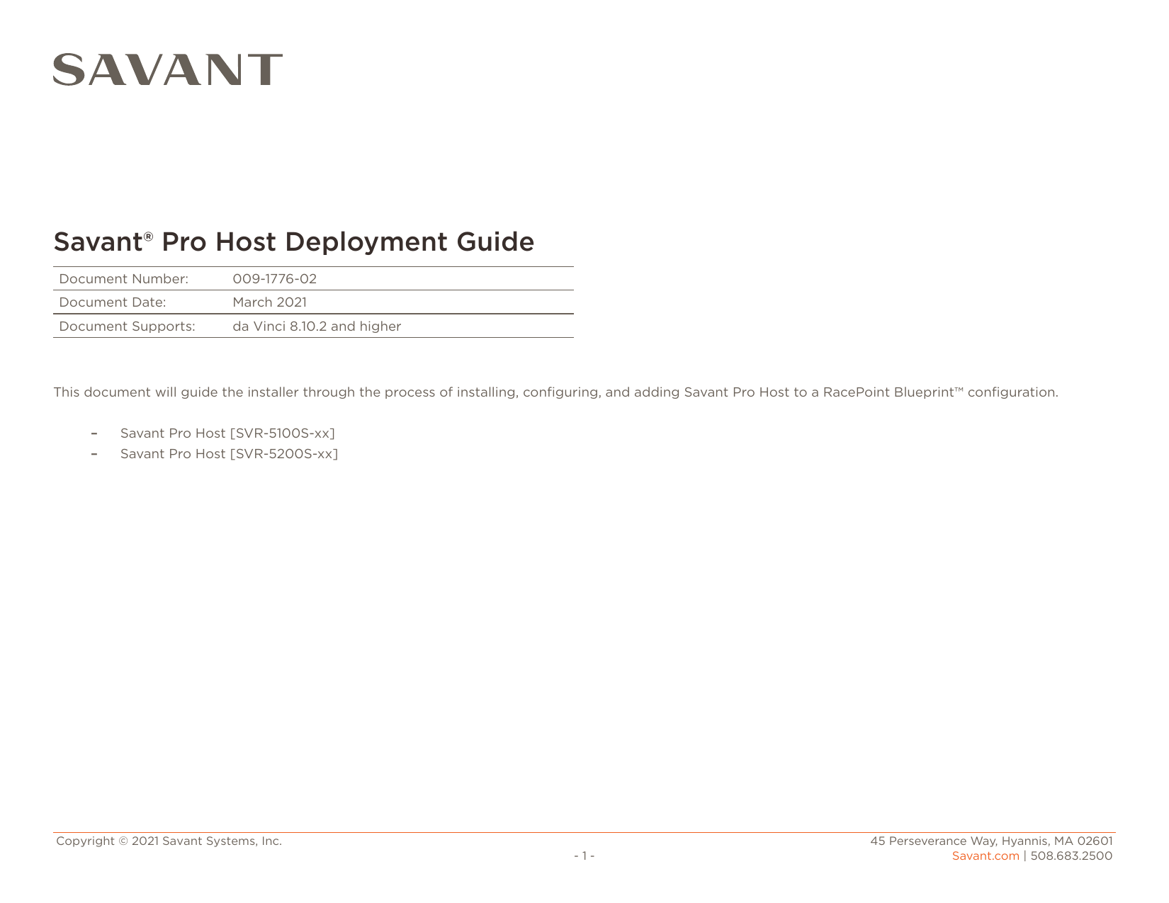 Savant SVR-5100S-00 SAVANT PRO HOST Deployment Guide | Manualzz