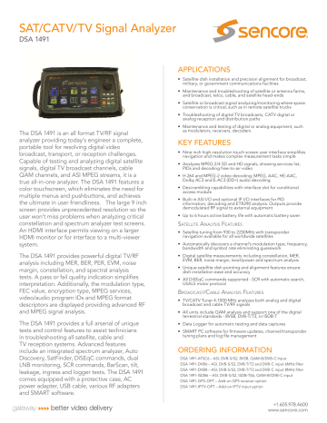 Sencore DSA 1491 SAT/CATV/TV Signal Analyzer Spec Sheet | Manualzz
