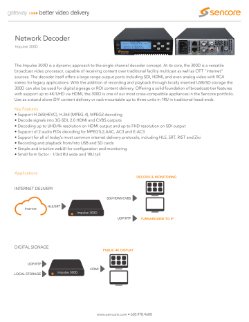 Sencore Impulse 300D Network Decoder Spec Sheet | Manualzz