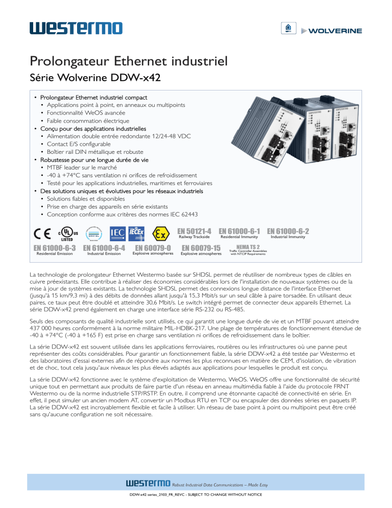 Westermo DDW-242-485, DDW-242, DDW-242-12VDC, DDW-242-12VDC-BP, DDW-142 ...