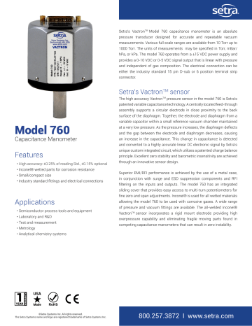 Setra Systems 760 Vacuum Capacitance Manometer Data Sheet | Manualzz