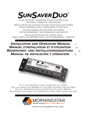 Morningstar SunSaver Duo Operator’s Manual | Manualzz