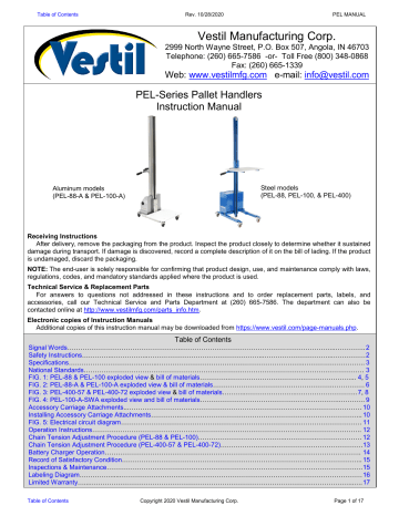 Vestil PEL series Owner's Manual | Manualzz