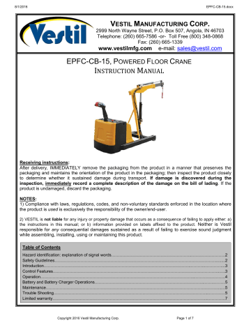Vestil EPFC-CB-15 Owner's Manual | Manualzz
