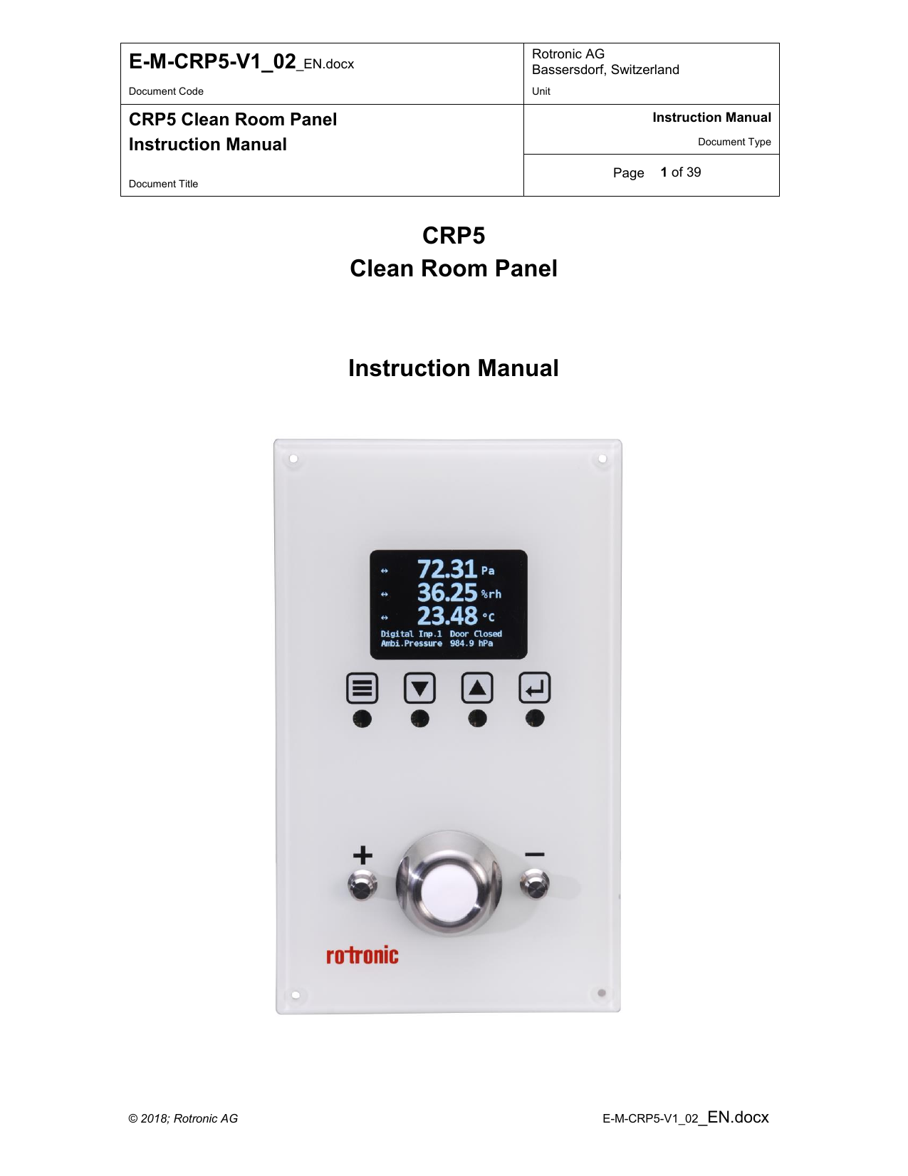 Rotronic CRP5 Owner's Manual | Manualzz