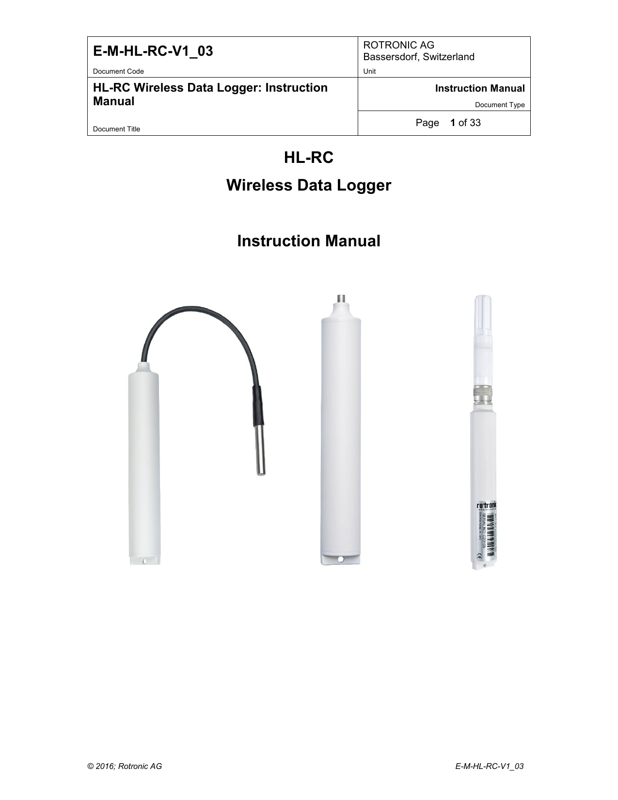 Rotronic LOG-HC2 Universal Datalogger Owner's Manual | Manualzz