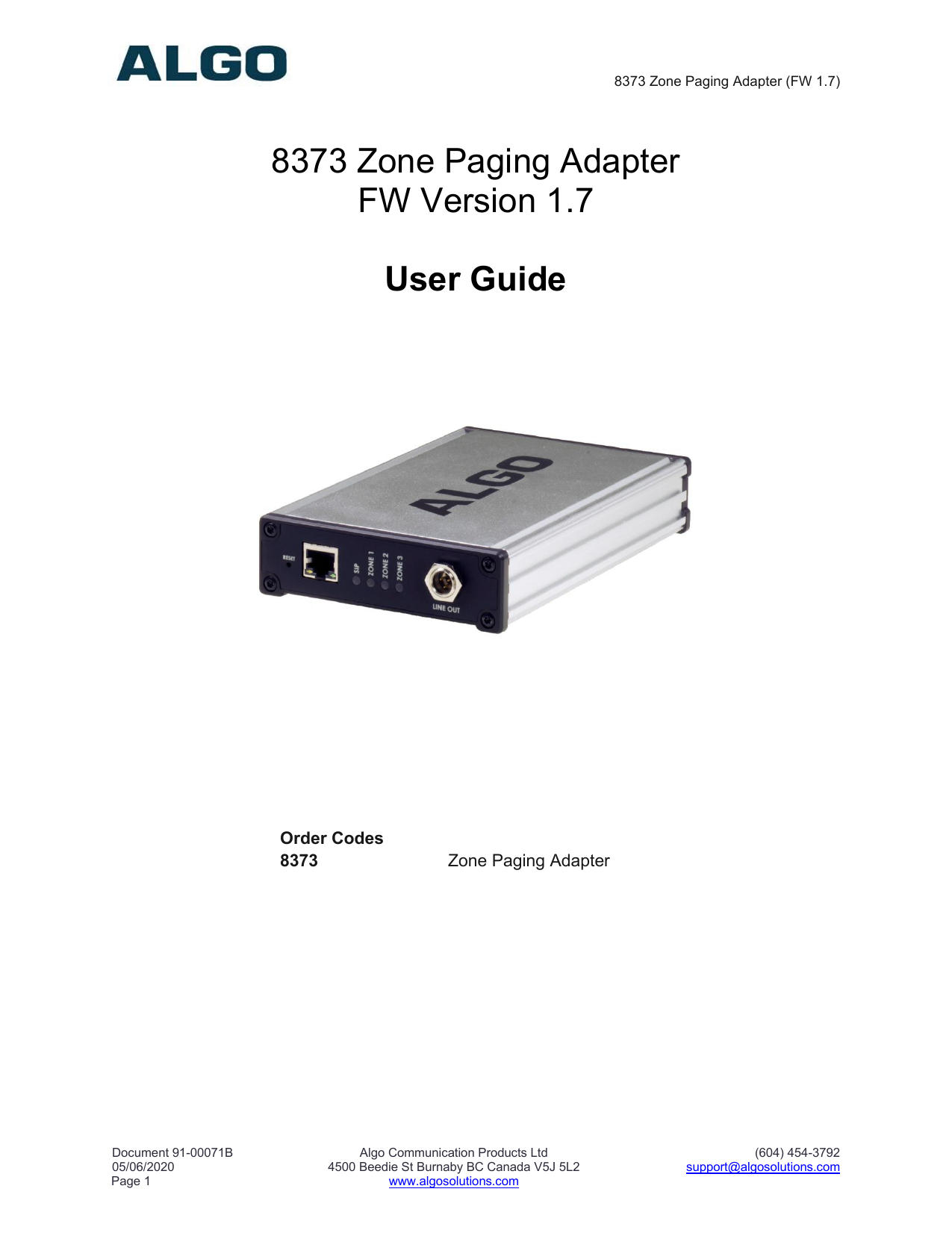 Algo 8373 User Guide | Manualzz