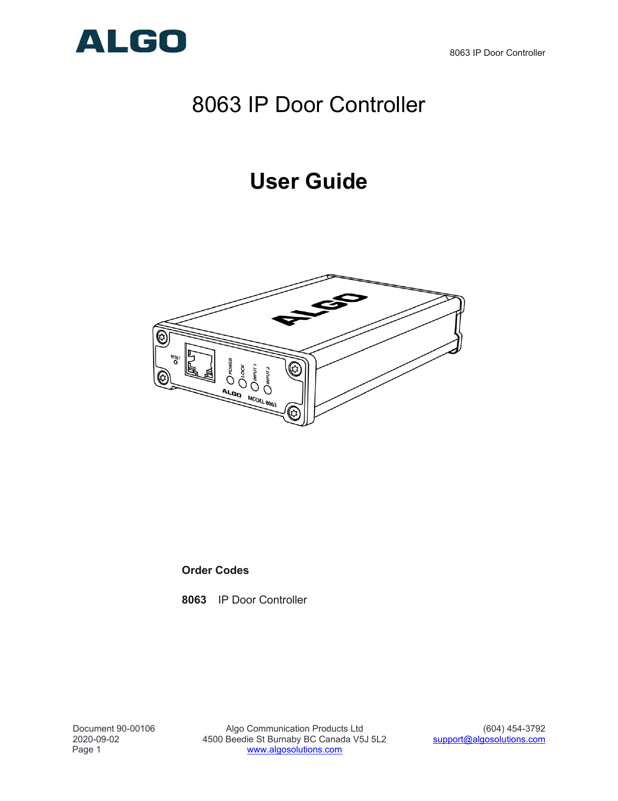 Algo 8063 User Guide | Manualzz