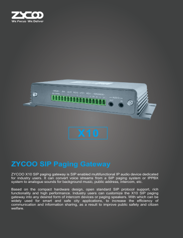 Zycoo X10 SIP Paging Gateway Datasheet | Manualzz