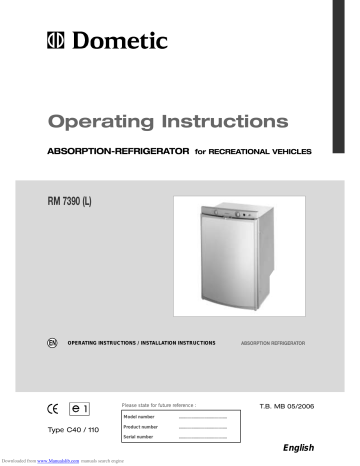 Dometic RM 7390 Installation instructions | Manualzz
