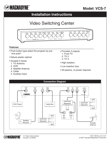 Magnadyne VCS-7 Installation Manual | Manualzz