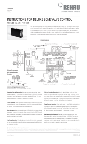 Rehau Deluxe Zone Valve Control Product Instructions | Manualzz