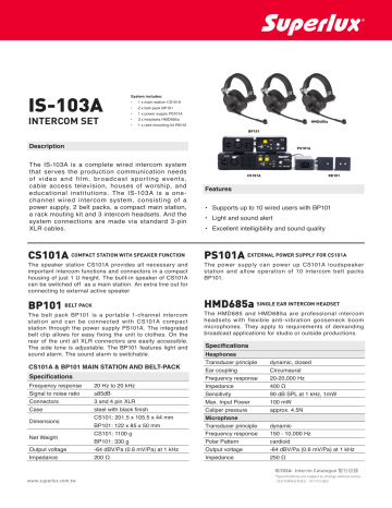 Superlux IS103A Intercom Set Specifications | Manualzz