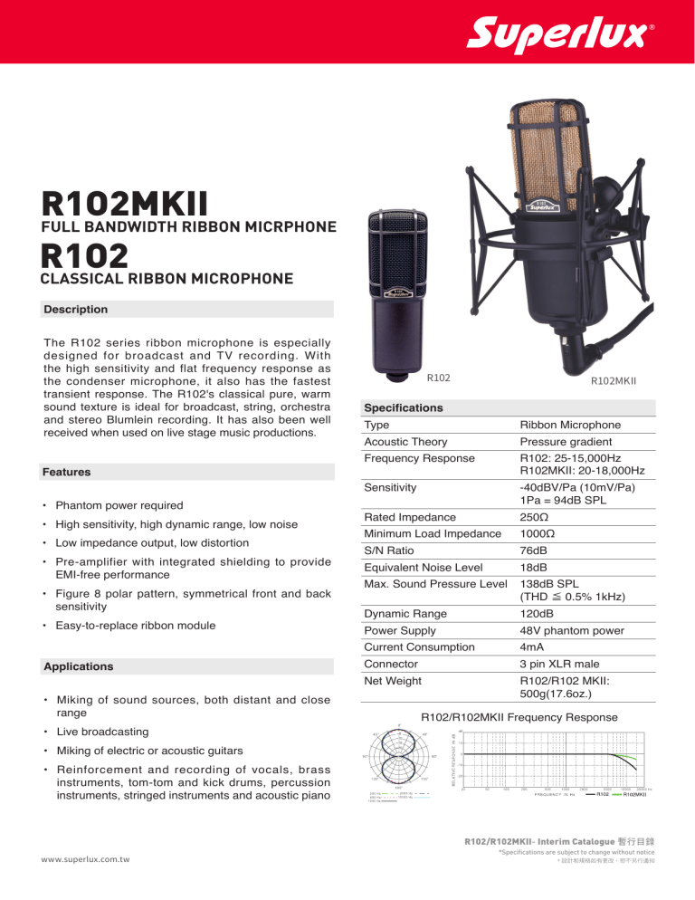 Superlux R102 MKII, R102 Specification | Manualzz