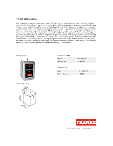 Franke HT300 Little Butler® HT-300 Heating Tank Spec sheet | Manualzz