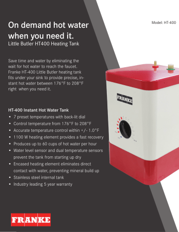 Franke HT400 Little Butler Heating Tank Spec Sheet | Manualzz