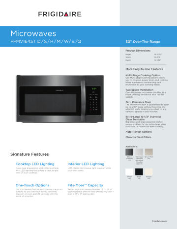 Frigidaire FFMV1645TS Microwave Specification | Manualzz