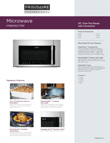 Frigidaire FPBM3077RF 1.8 cu. ft. Over-the-Range Microwave Oven Spec ...