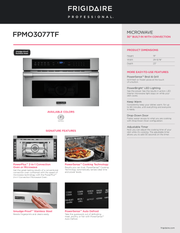 Frigidaire FPMO3077TF Microwave Specification | Manualzz