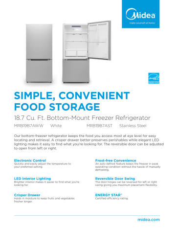 Midea MRB19B7AST 30 Inch Bottom Mount Refrigerator Spec Sheet | Manualzz