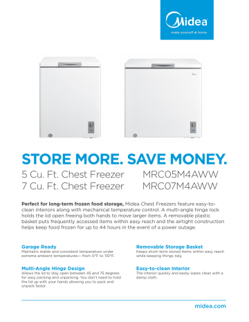 Midea MRC07M4AWW 33 Inch Chest Freezer Spec Sheet | Manualzz