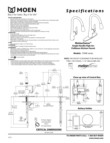 Moen 7594ESRS Single Lever Pull-Down Kitchen Faucet Spec Sheet | Manualzz