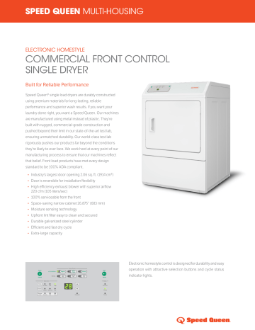 Speed Queen LDEE5BGS173TW01 27 Inch Commercial Electric Dryer Spec ...