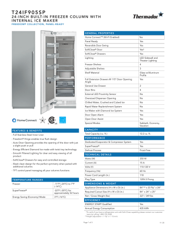 Thermador T24IF905SP 24 Inch Panel-Ready Built-In Smart Freezer Column ...