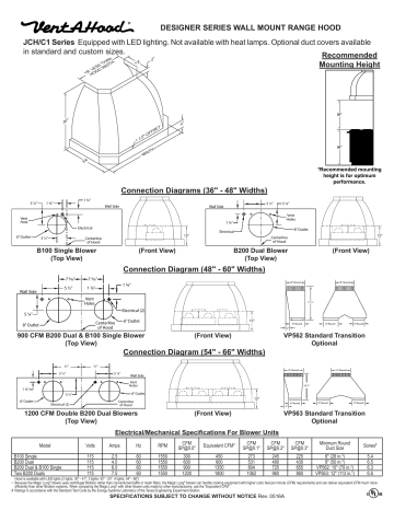 Vent-A-Hood JDH236C1OLAS Wall Mount Hood Spec Sheet | Manualzz